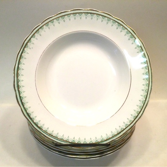 Dining | 5 Furnivals England Rimmed Bowls Green Gold Geometric Trim 9 ...